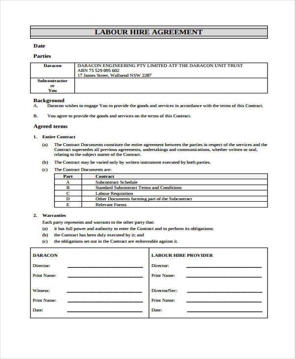 FREE 5 Labour Contract Samples Templates In PDF MS Word 1100 Hot 