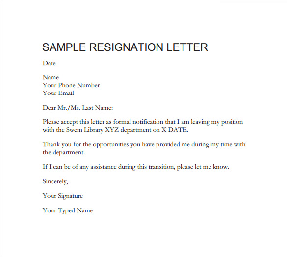 FREE 43 Formal Resignation Letters Templates In PDF MS Word Pages 