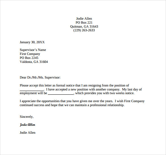 FREE 47 Formal Resignation Letters Templates In PDF MS Word Pages 