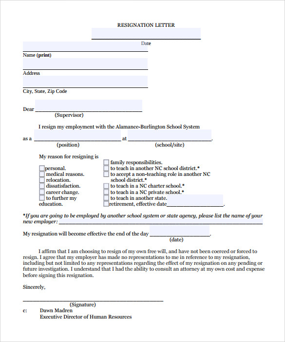 Sample Letter Of Resignation From School Sample Letter Of Resignation From School