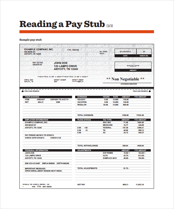 Pay Stub Examples For Students