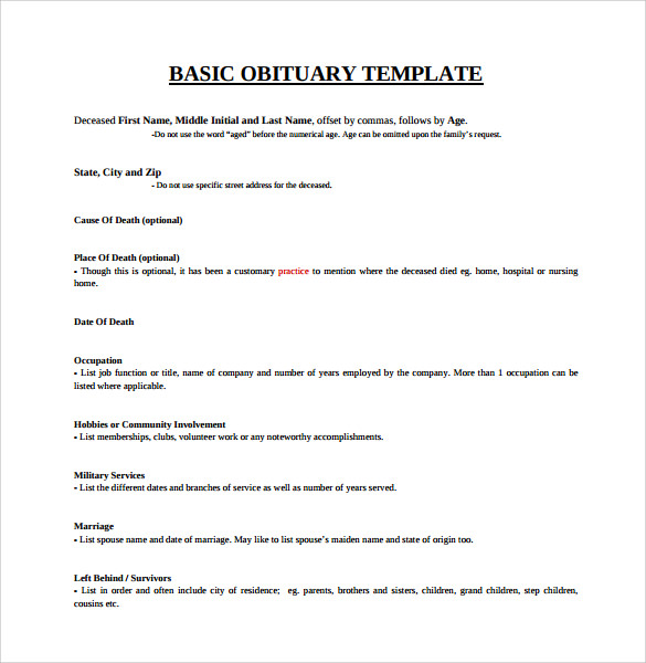 FREE 34 Printable Obituary Templates In PDF MS Word PSD