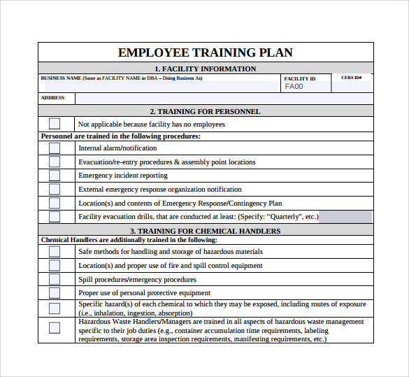 Sample Training Plan Template For Employees