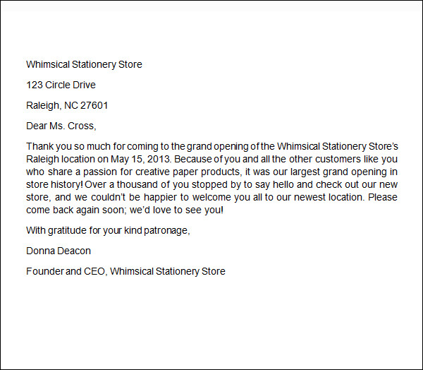 7 Sample Business Thank You Letters Sample Templates