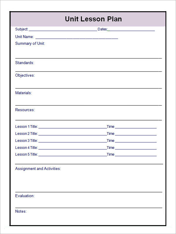 Free Unit Lesson Plan Template Printable Templates