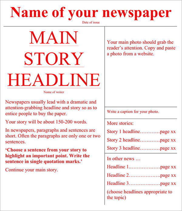 Free Editable Newspaper Templates Jeroboams Printable