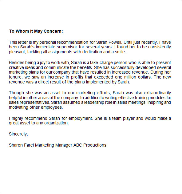 Letter For Job Recommendation Recommendation Letter Templates Samples For Employment