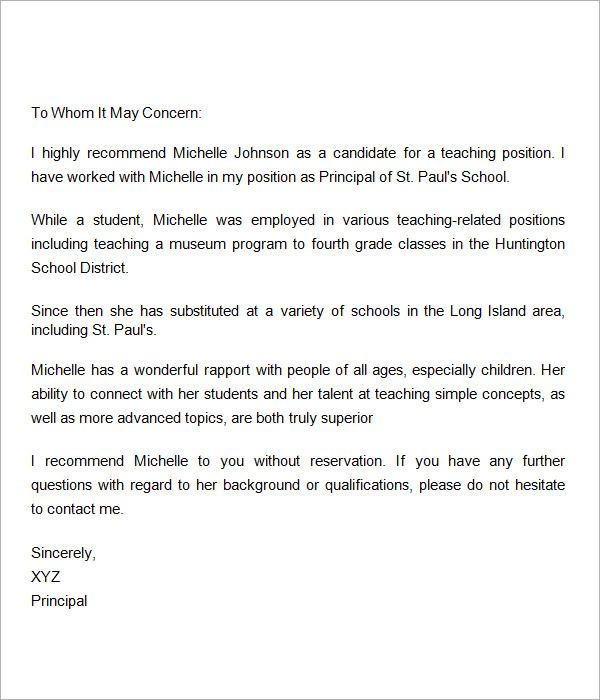 18 Letter Of Recommendation For Teacher Samples PDF DOC Sample Templates