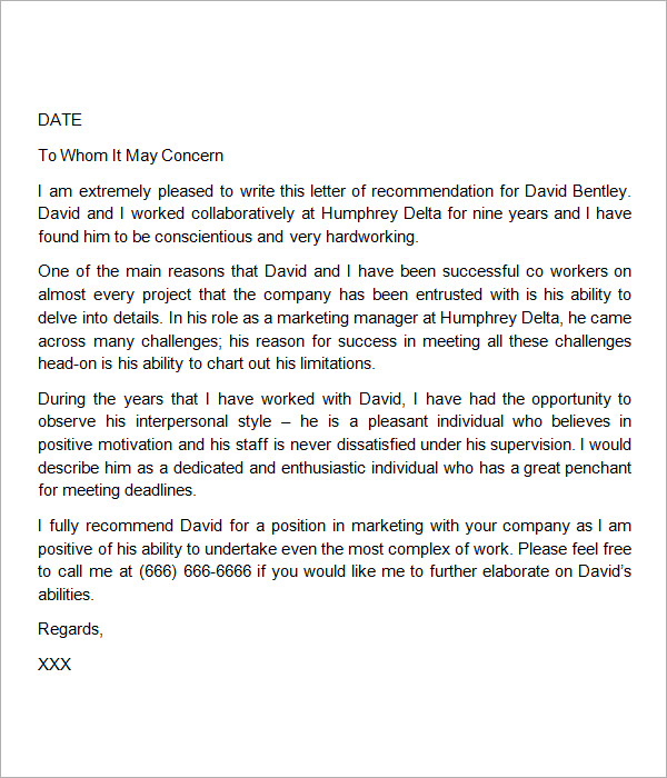 FREE 29 Recommendation Letter Templates In MS Word