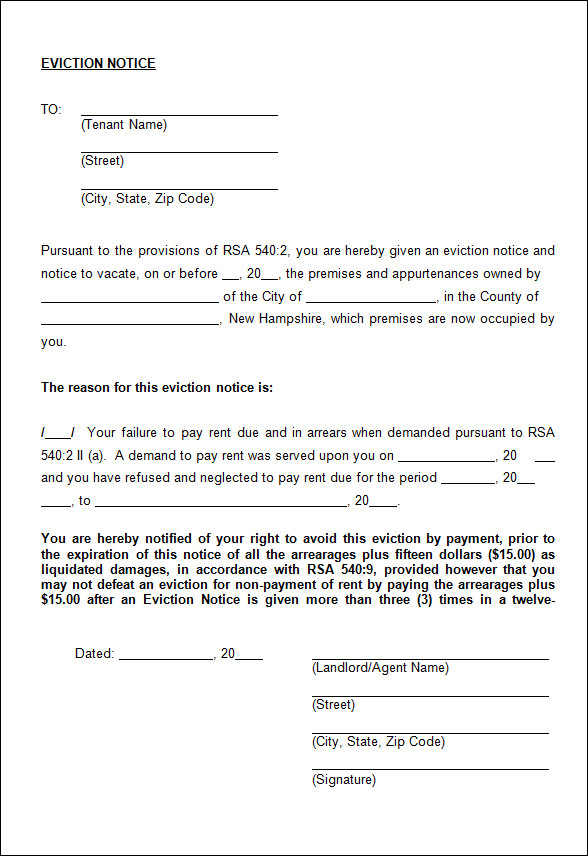 Eviction Notice Template Free Samples Examples Format Resume 