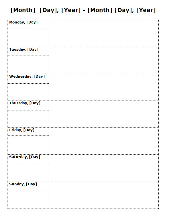 Weekly Itinerary Template Word