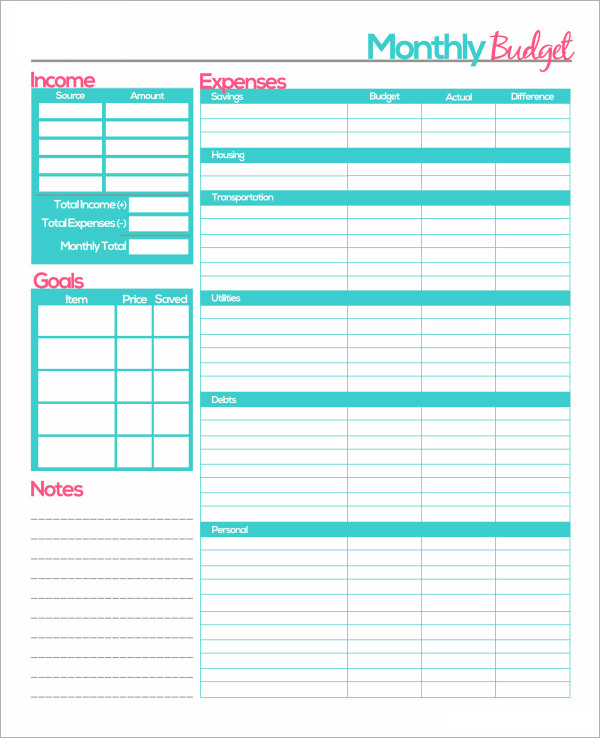 Free Printable Budget Template Monthly