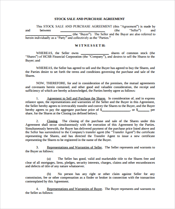 Sale Of Shares Agreement Template Free 37 Simple Purchase Agreement 