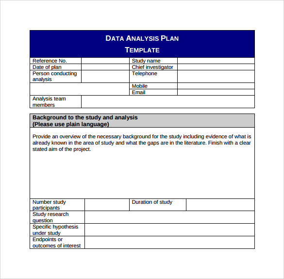 Data Analysis Data Analysis Plan