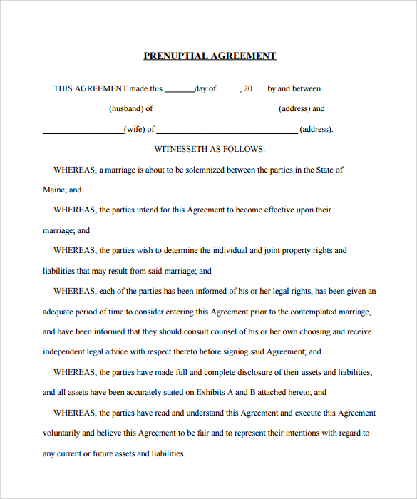 Free Printable Prenuptial Agreement Form