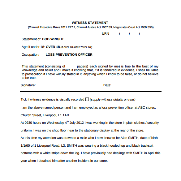FREE 12 Sample Witness Statement Templates In PDF MS Word