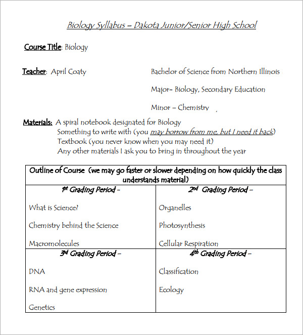 9 Sample Syllabus Templates Sample Templates