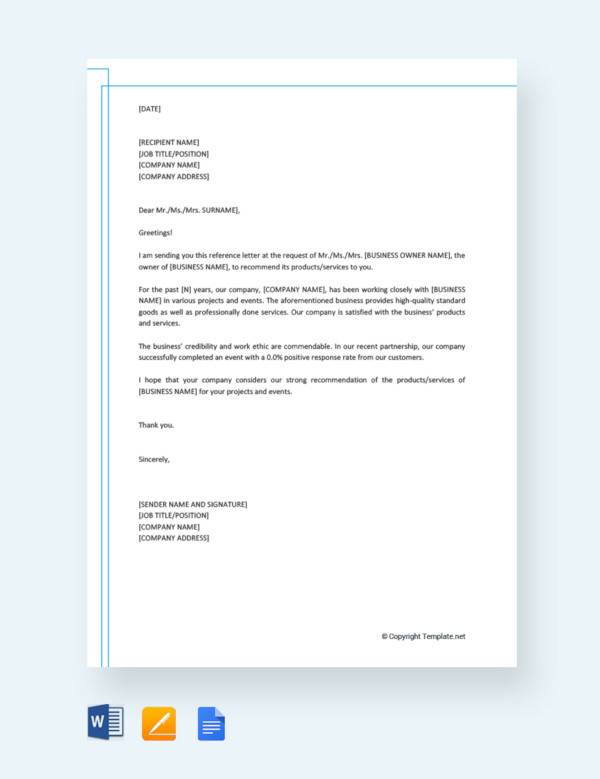 FREE 15 Business Reference Letter Templates In MS Word PDF