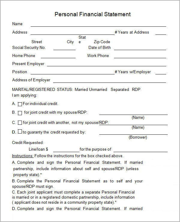 FREE 15 Sample Personal Financial Statement Templates In PDF MS Word
