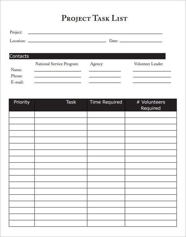 FREE 8 Task List Templates In PDF MS Word