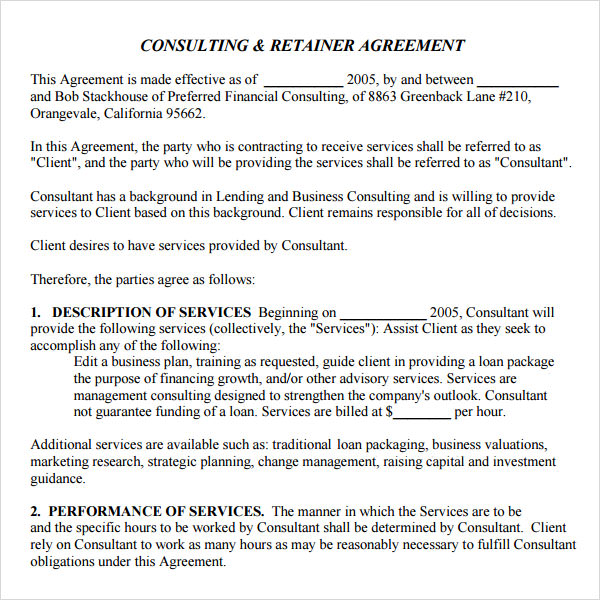 FREE 10 Sample Retainer Agreement Templates In Google Docs MS Word 