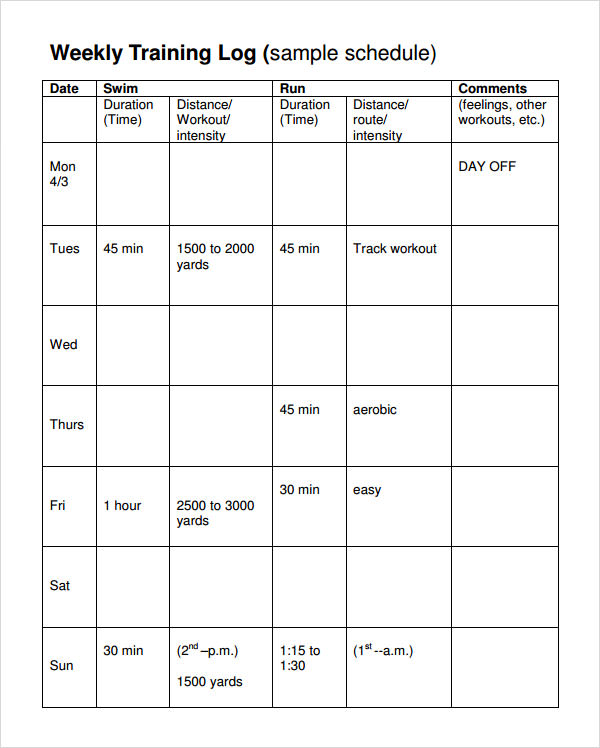 9 Free Training Log Templates PDF Word Sample Templates