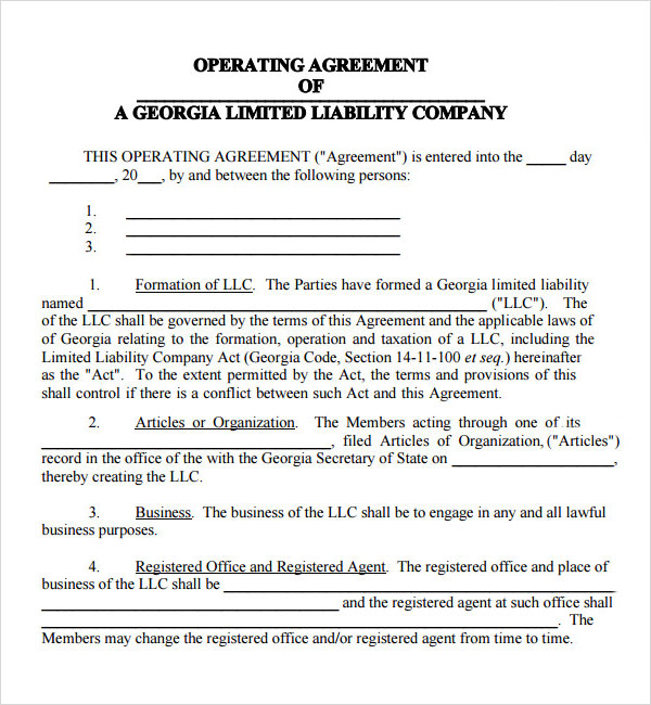 Holding Company Operating Agreement Template