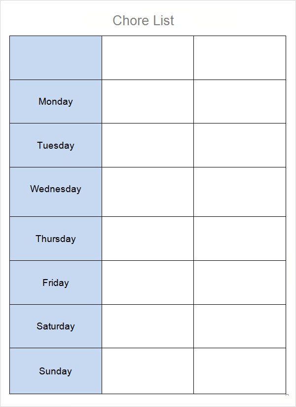 FREE 7 Chore List Templates In MS Word Excel PDF