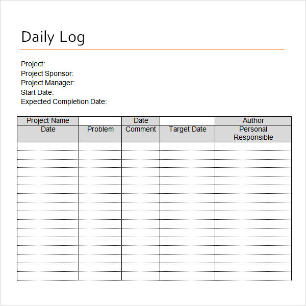 FREE 15 Sample Daily Log Templates In PDF MS Word