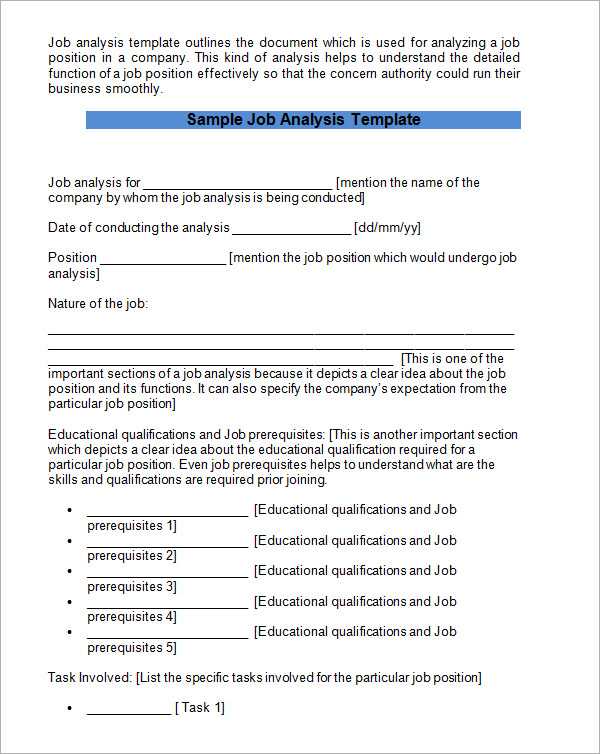 FREE 11 Sample Job Analysis Templates In Excel Google Docs MS Word 