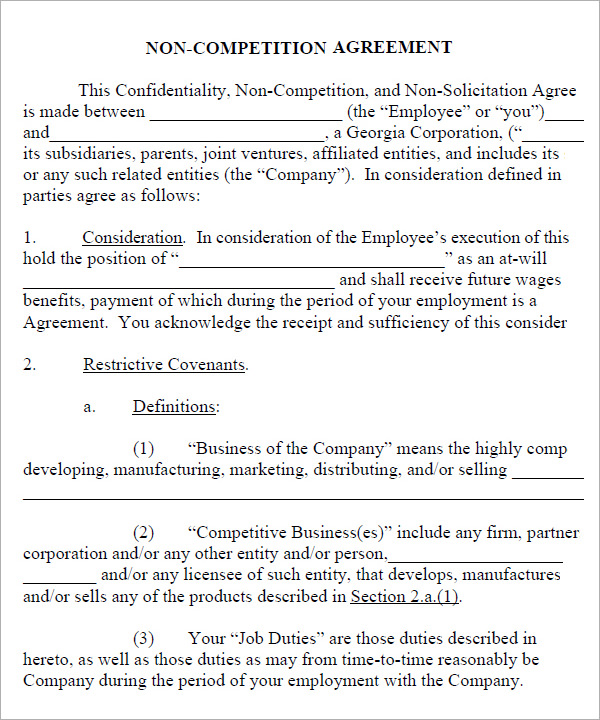 FREE 13 Sample Non Compete Agreement Templates In Google Docs MS 
