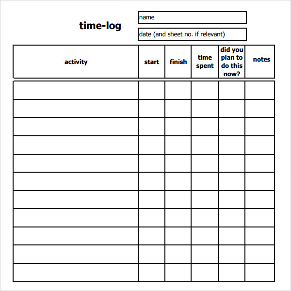 FREE 14 Time Log Templates In PDF MS Word