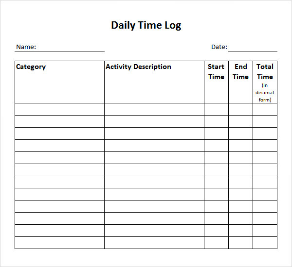 FREE 14 Time Log Templates In PDF MS Word