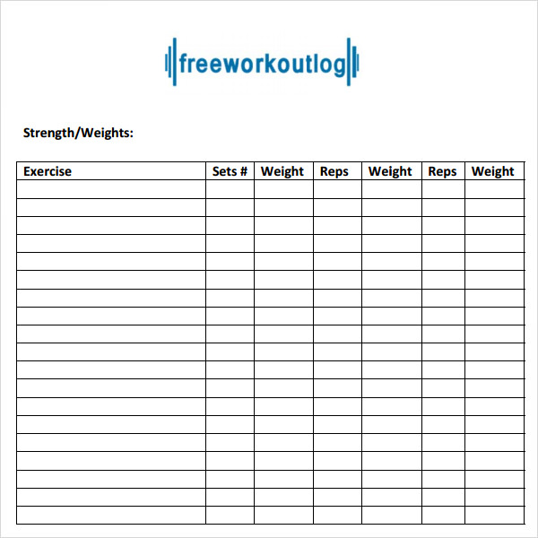 Blank Workout Log Template