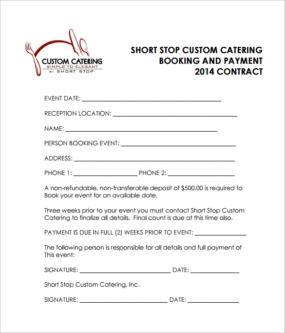 FREE 13 Sample Catering Contract Templates In PDF MS Word Apple 
