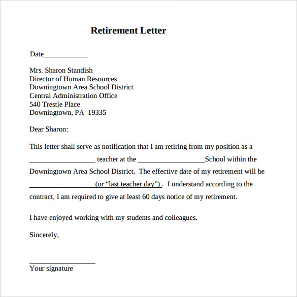 Retirement Letter Sample ELISREGINAMAL