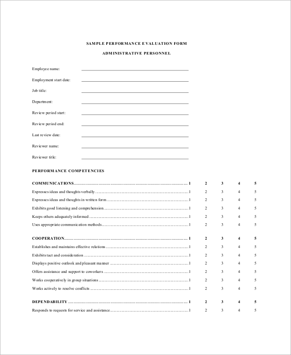 FREE 41 Sample Employee Evaluation Forms In PDF
