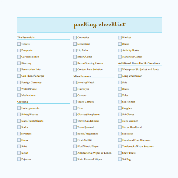 FREE 18 Sample Packing Checklist Templates In Google Docs MS Word