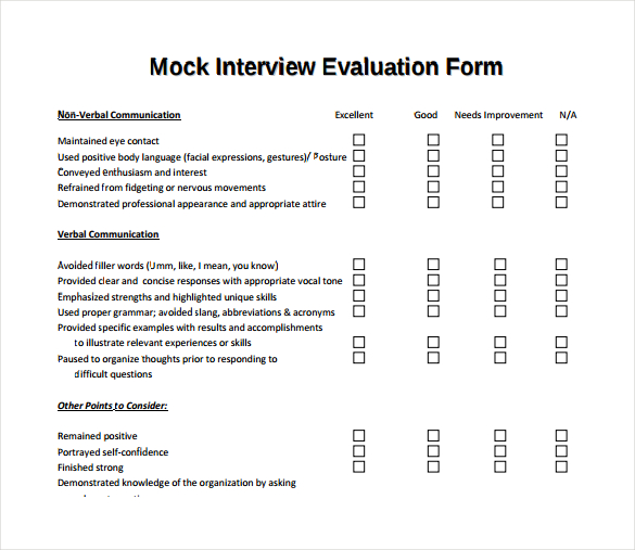 13 Sample Interview Evaluation Form Templates To Downoad Sample Templates