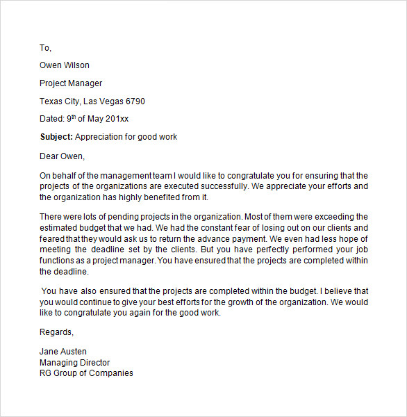 FREE 24 Appreciation Letter Templates In MS Word Apple Pages 