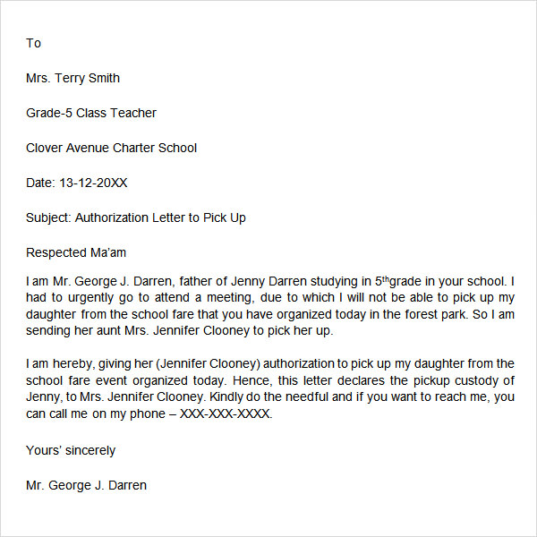 Pick Up Car Authorization Letter To Pick Up Car