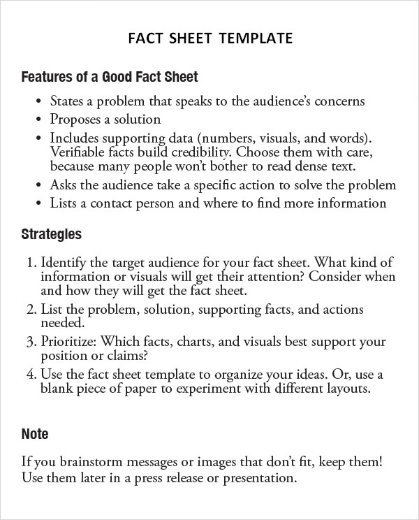 FREE 13 Sample Fact Sheet Templates In MS Word Pages PDF