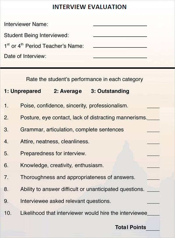FREE 13 Sample Interview Evaluation Form Templates In PDF MS Word