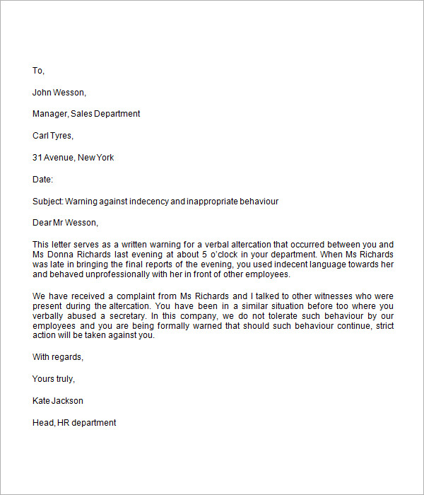 FREE 11 Warning Letter Templates In Google Docs MS Word Pages PDF