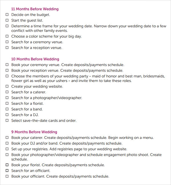 FREE 5 Sample Wedding Timeline Templates In PDF MS Word PPT