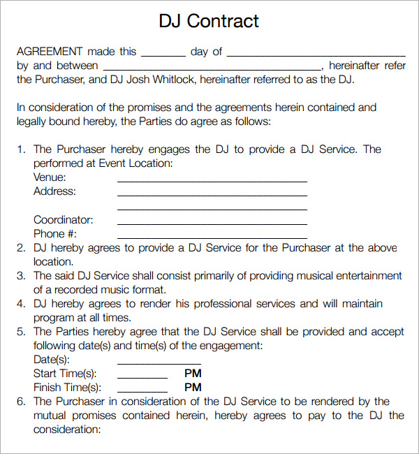 FREE 20 Sample Best DJ Contract Templates In Google Docs MS Word 