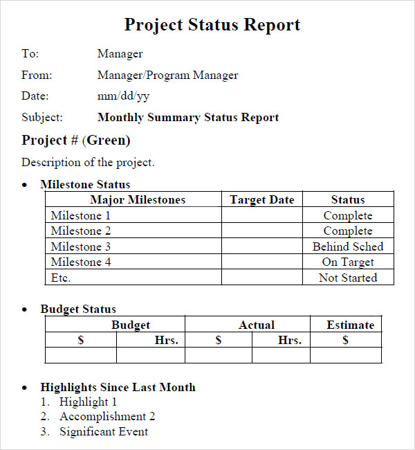 Multiple Project Status Report Template