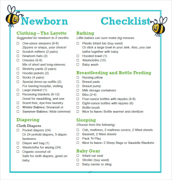 FREE 9 Newborn Checklist Samples In Google Docs MS Word Pages PDF