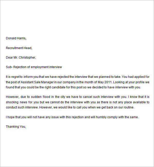 FREE 8 Rejection Letter Templates In MS Word PDF
