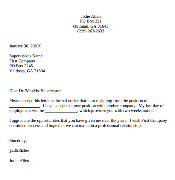 FREE 6 Sample Resignation Email Letter Templates In In PDF MS Word
